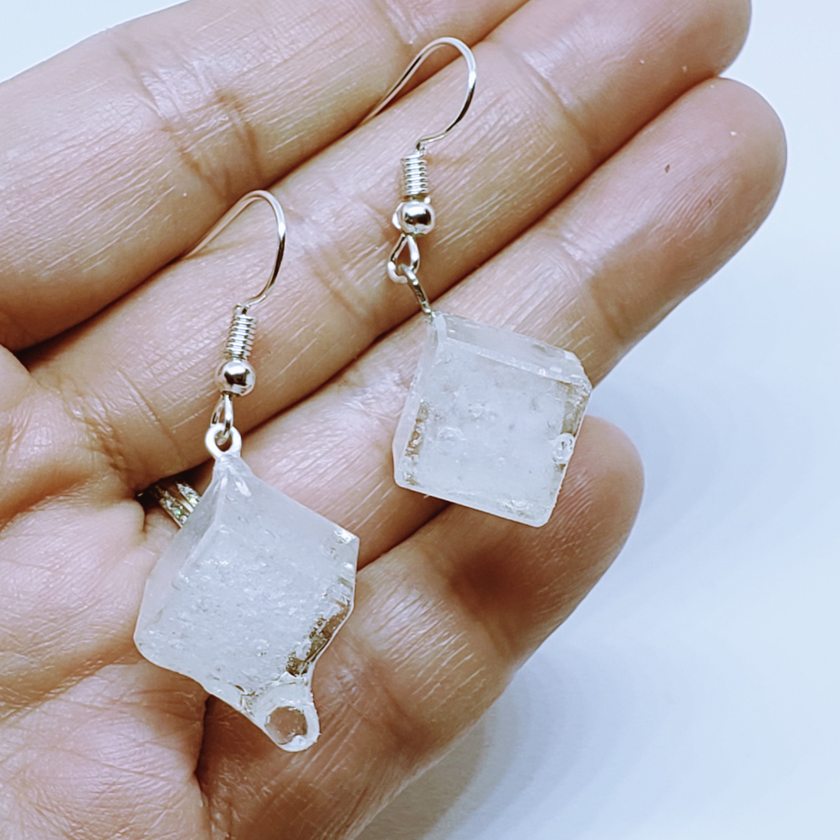 Melting Ice Cube Hook Earrings / Ice Cube Jewellery / Resin - Etsy UK