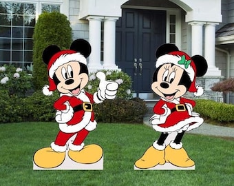 Hand Painted Disney Mickey and Minnie 2 Pc Set CHRISTMAS Yard Art Set ...