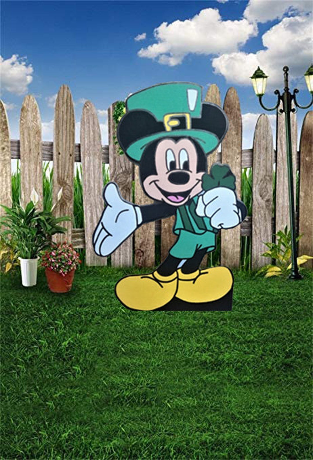 Hand Painted Disney Mickey Mouse Saint Patricks Day Yard Art/disney ...