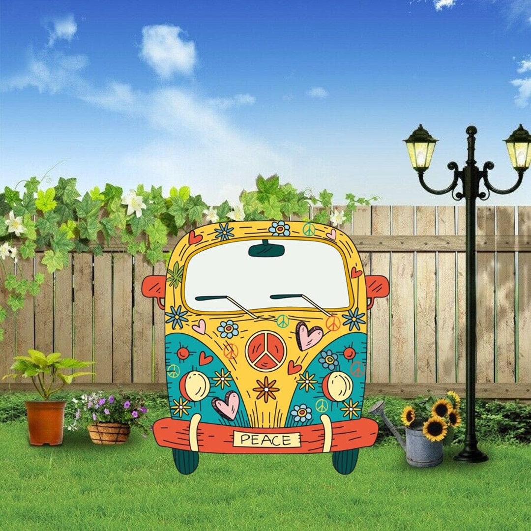 Hand Painted Summer Beach Boho Hippy Van Yard Art Set/disney Yard Art ...