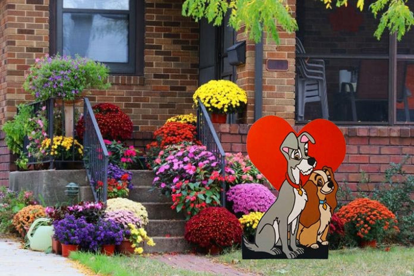 Hand Painted Disney Lady and the Tramp Yard Art/ Disney Yard Art ...