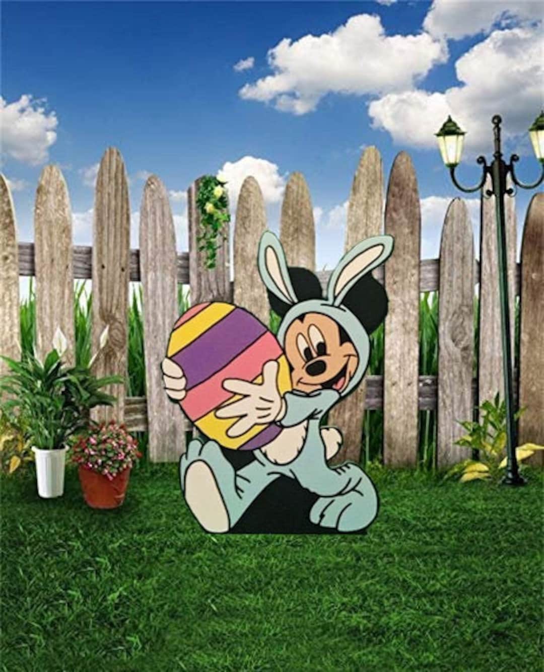 Hand Painted Disney Mickey Mouse Easter Yard Art/disney Yard Art ...