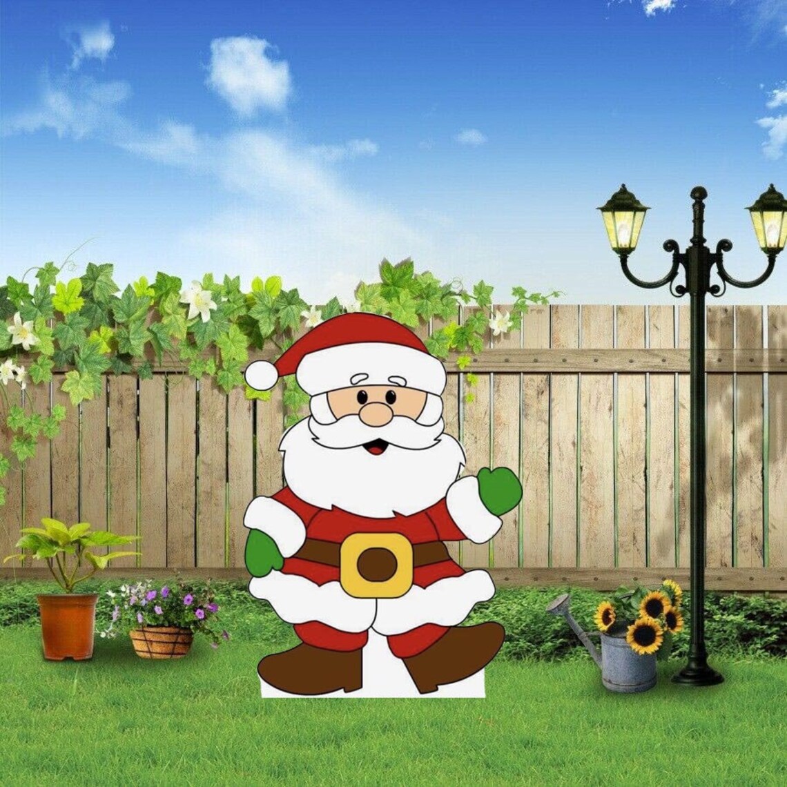 Hand Painted Santa Yard Art/christmas Yard Art/ Santa Yard Decor ...