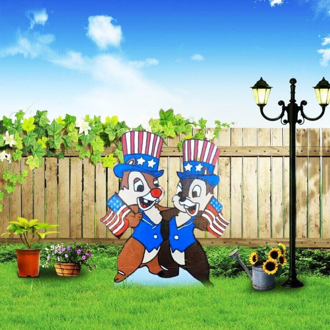 Hand Painted Disney Chip and Dale 4th of July Yard Art/ Disney Yard Art ...