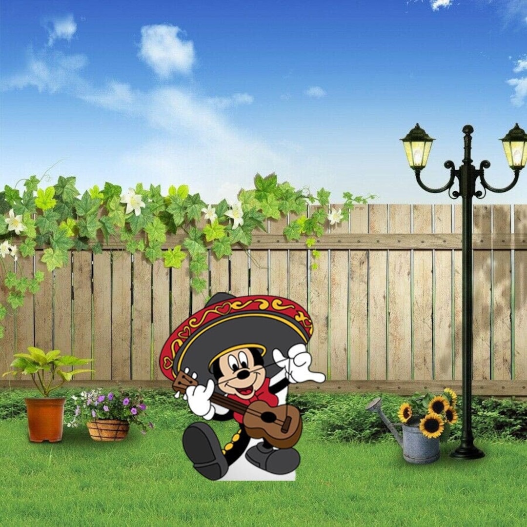 Hand Painted Disney Mickey Mouse Cinco De Mayo Yard Art Set/disney Yard ...
