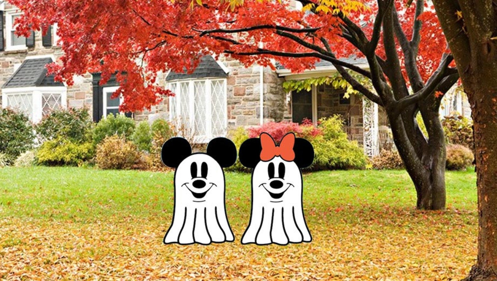 Hand Painted Mickey and Minnie Mouse Ghost Halloween Yard Art - Etsy
