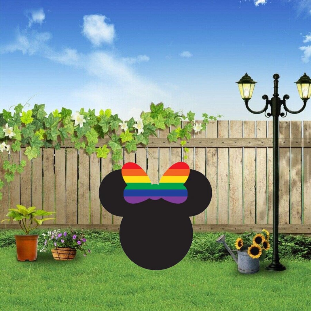 Hand Painted Disney Pride Minnie Mouse Rainbow Yard Art/ Pride Month ...