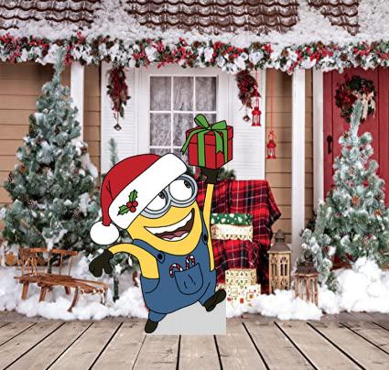 Hand Painted Minion With Gift / Wooden Yard Art/ Minions Yard Art ...