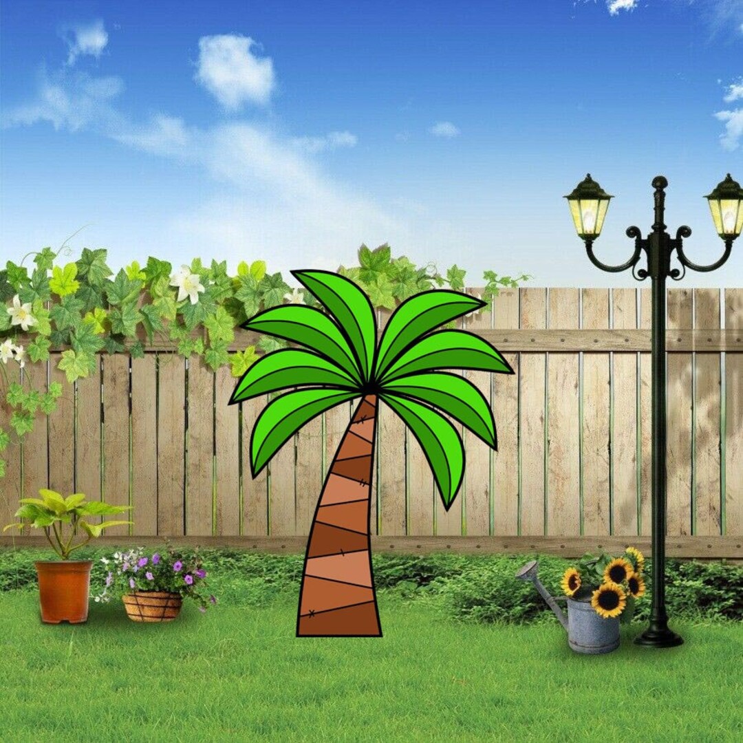 Hand Painted Summer Palm Tree Yard Art Set/hawaiian Yard Art/ Disney ...