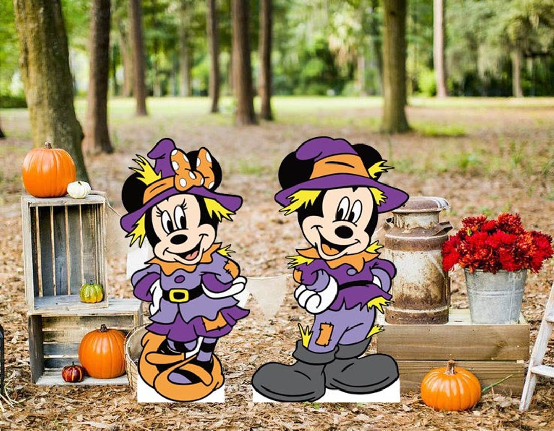 Hand Painted Disney Scarecrow Mickey and Minnie Mouse Halloween/ Fall ...
