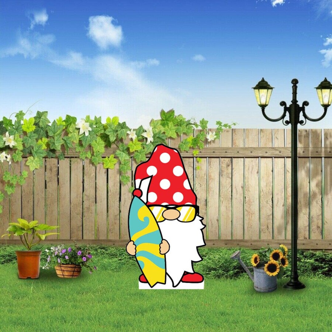 Hand Painted Summer Garden Gnome Yard Art/ Gnome/ Gnome Yard/ Garden ...