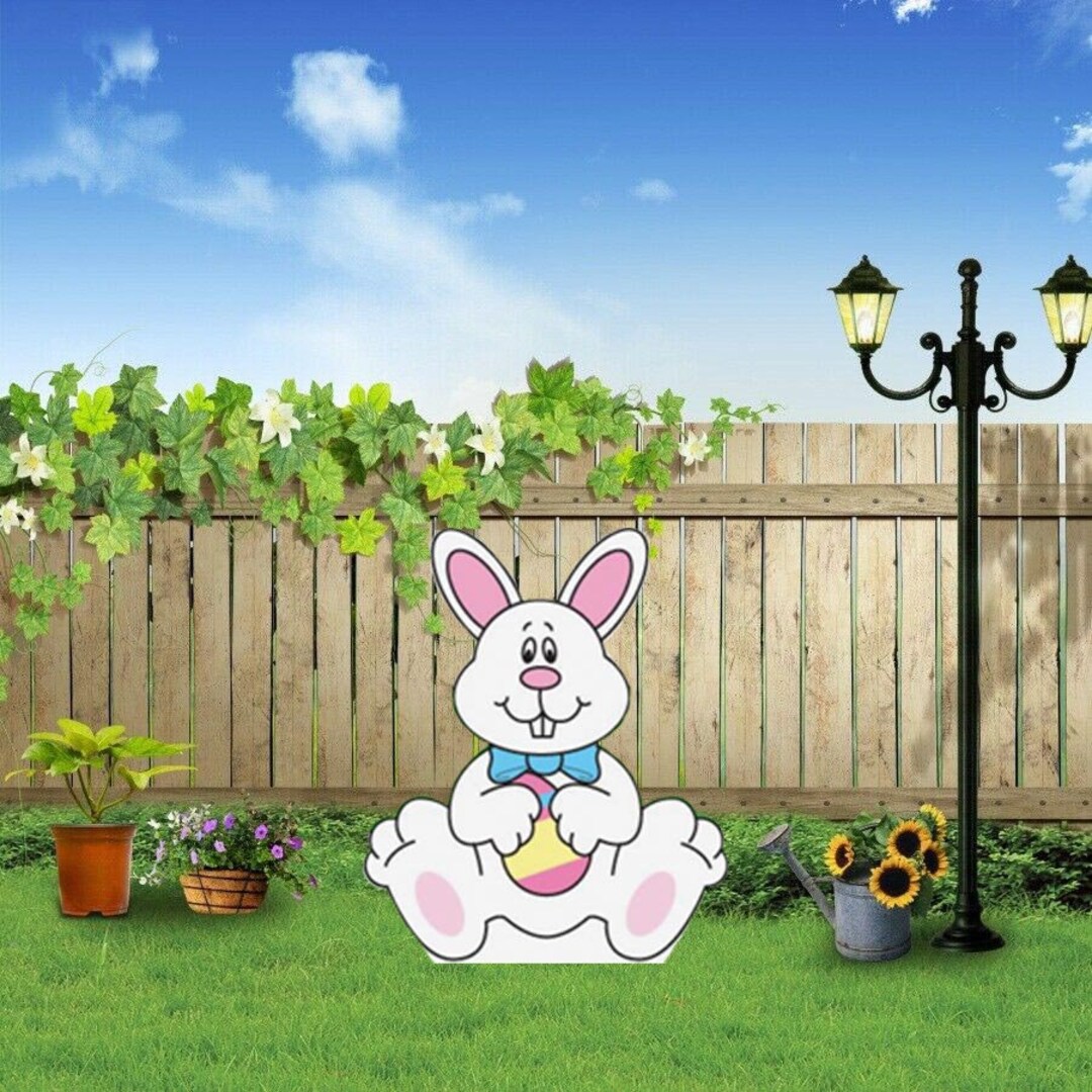 Hand Painted Easter Bunny Yard Art Set/ Easter Yard Decoration/ Easter ...