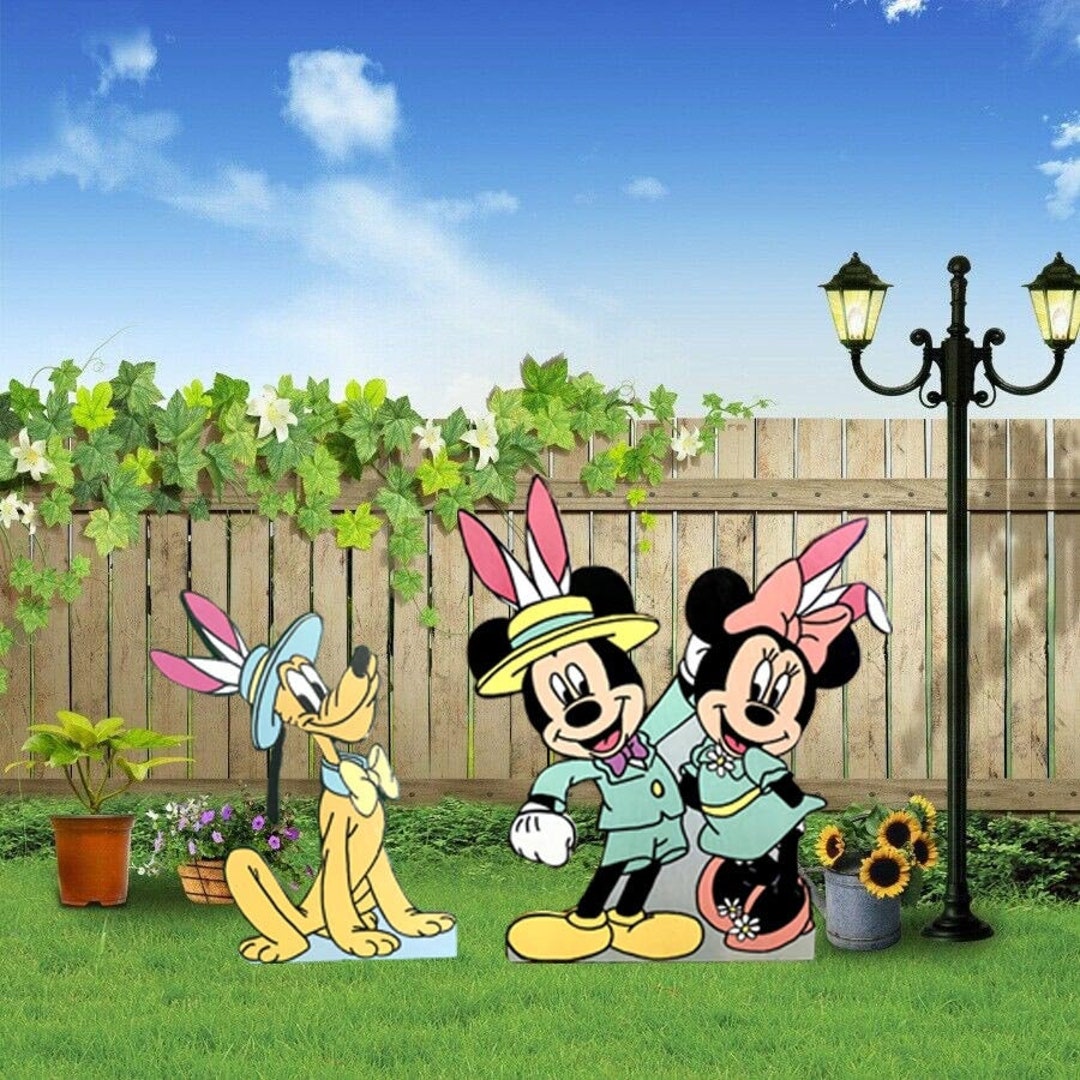 Hand Painted Disney Mickey and Minnie Easter Yard Art/ Disney Yard Art ...