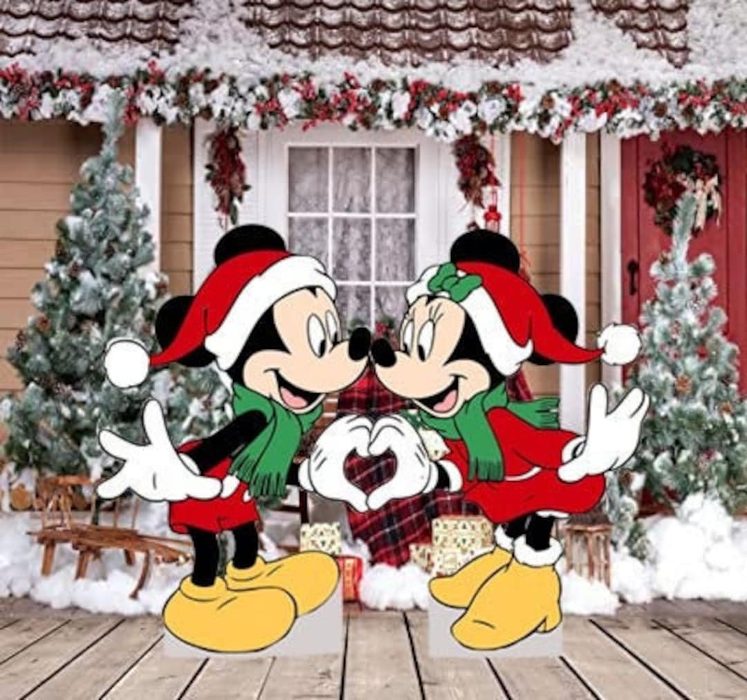 Hand Painted Disney Mickey and Minnie (2 Pc Set) CHRISTMAS Yard Art Set ...