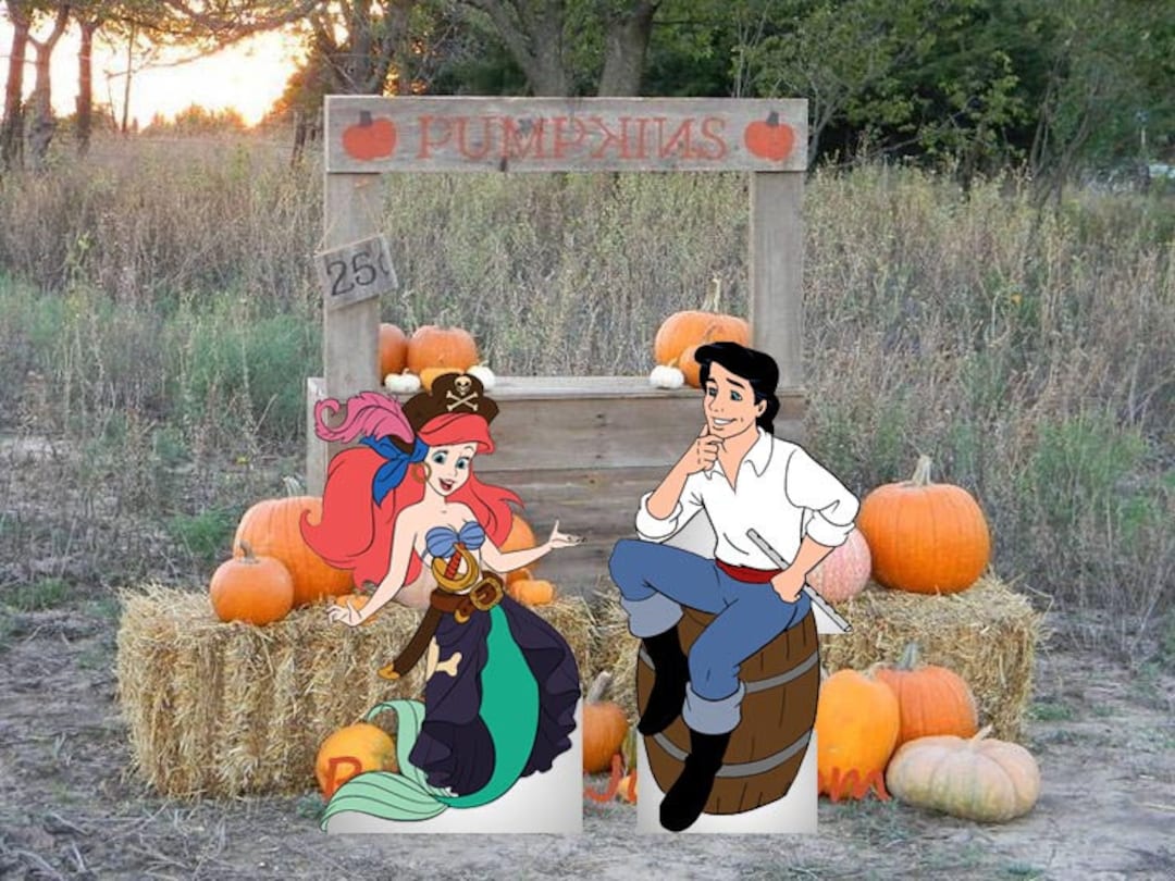 Hand Painted Disney Little Mermaid Ariel and Eric Pirate Yard Art Set ...