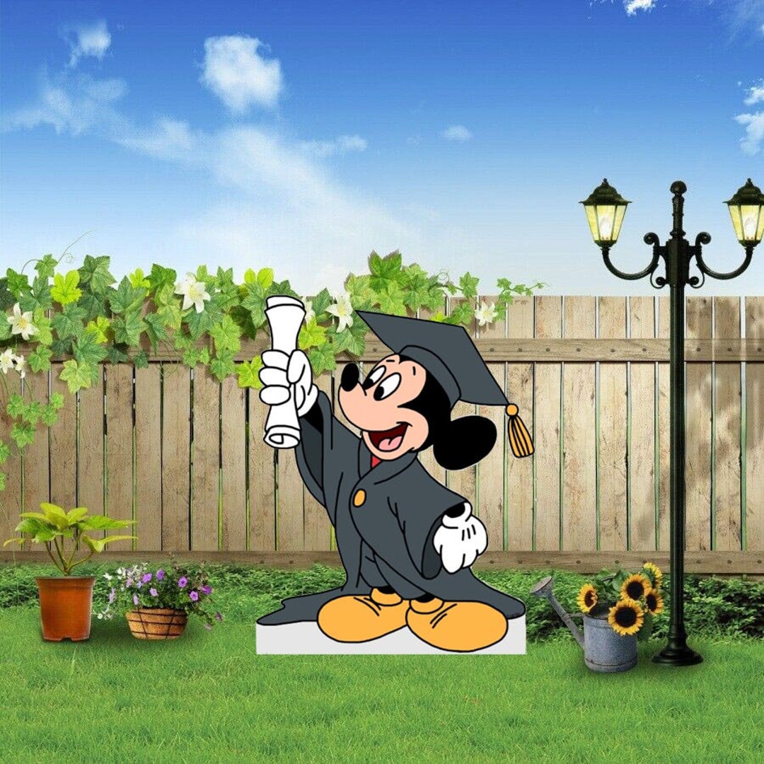 Hand Painted Disney Mickey Mouse Graduation Yard Art/disney Yard Art ...