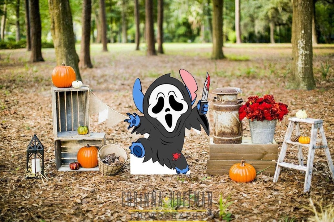 Hand Painted Disney Stitch as Scream's Ghost Face Yard Art/ Wooden Yard ...