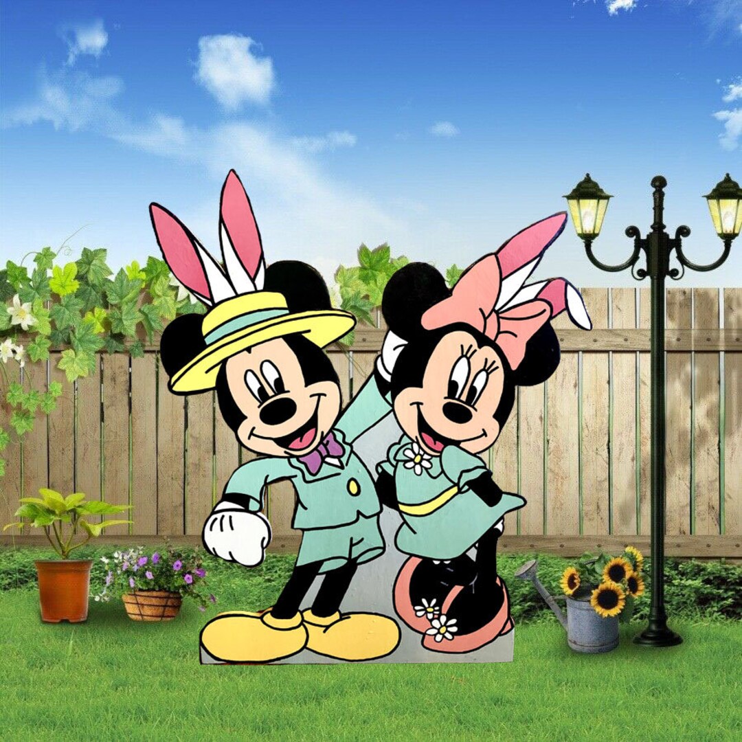 Hand Painted Disney Mickey and Minnie Easter Yard Art/ Disney Yard Art ...