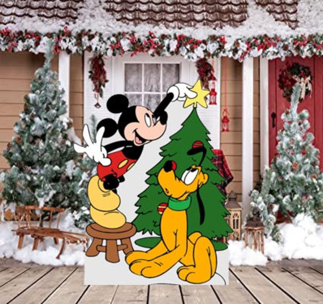 Hand Painted Disney Mickey and Pluto CHRISTMAS Yard Art Set/disney Yard ...