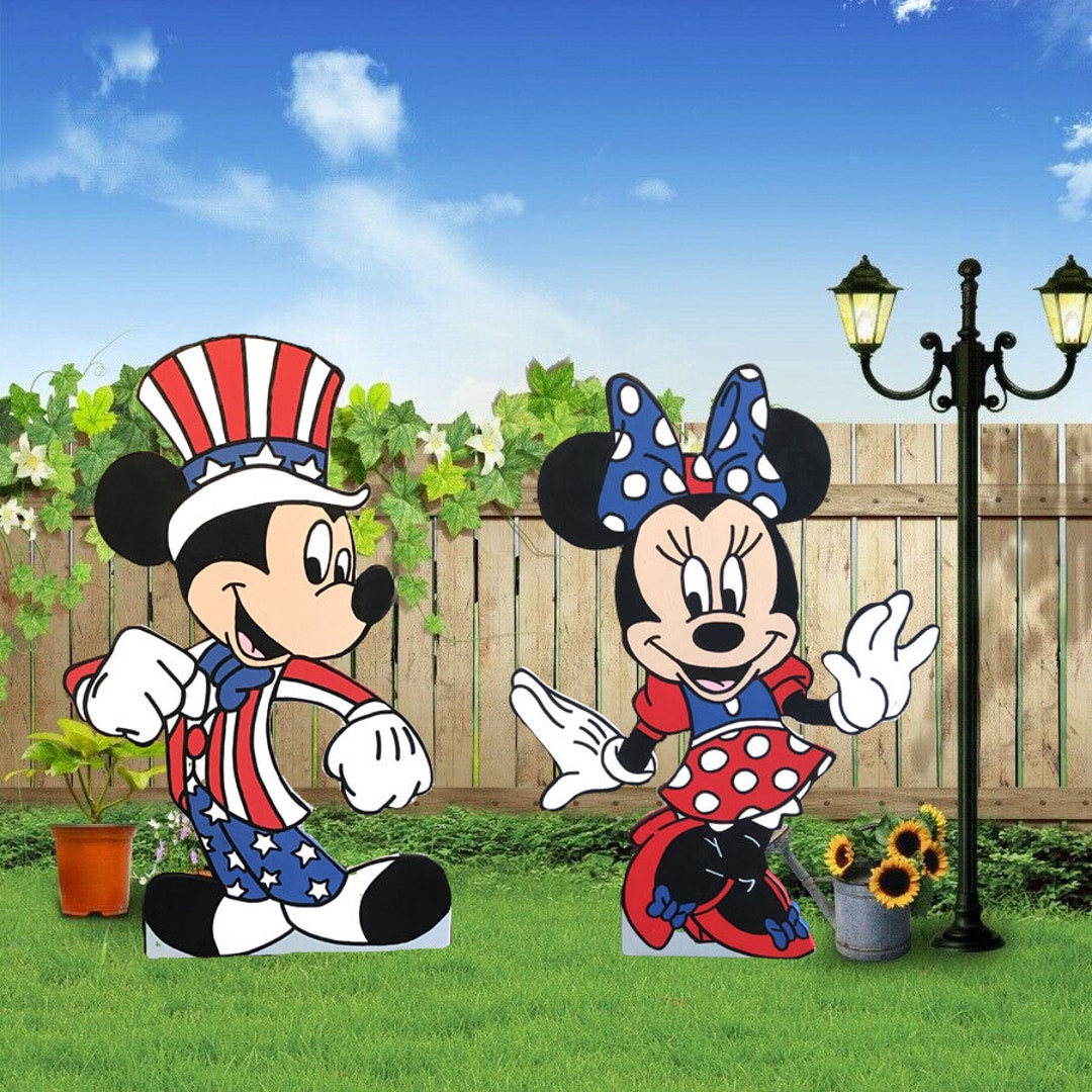 Hand Painted Disney Mickey and Minnie 4th of July Yard Art/disney Yard ...
