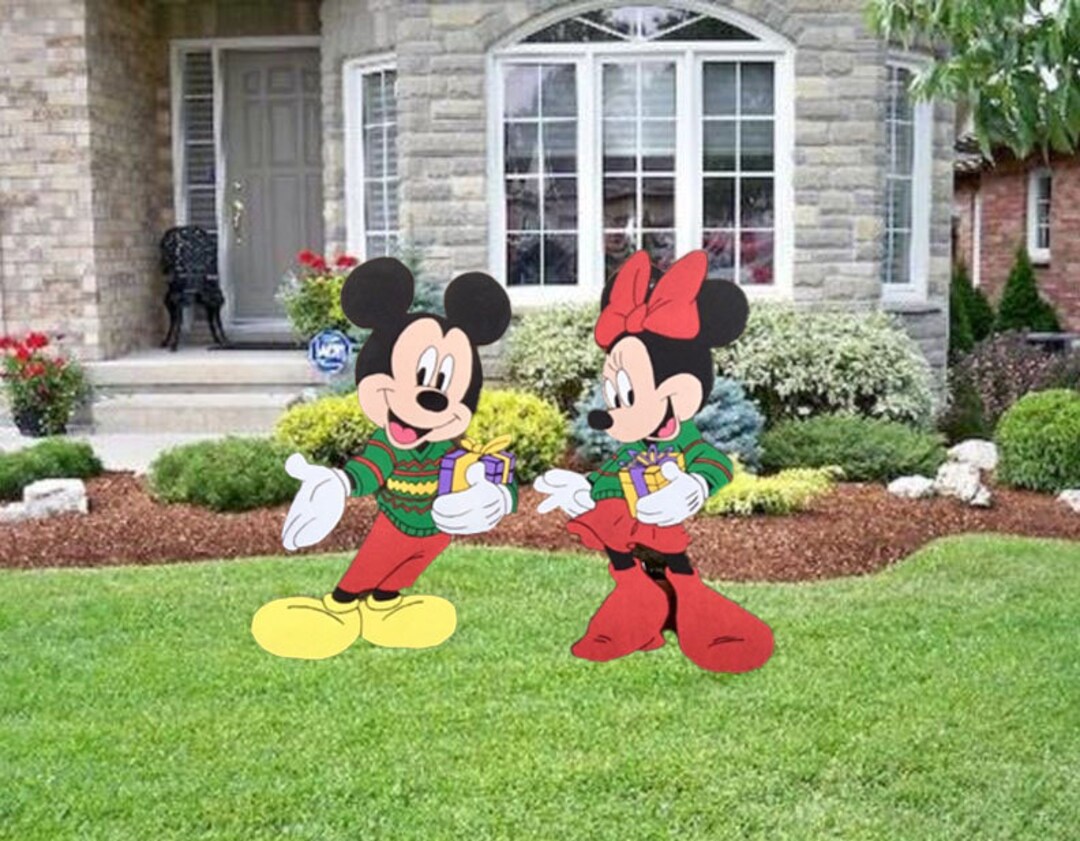 Hand Painted Disney Mickey and Minnie CHRISTMAS Yard Art Set/disney ...