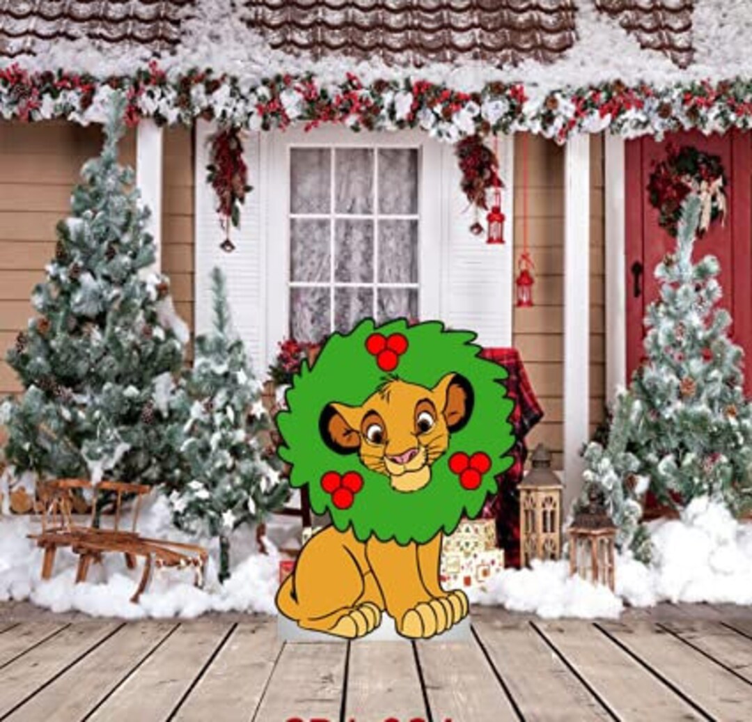 Hand Painted Disney Lion King Christmas Simba With Wreath Yard Art ...