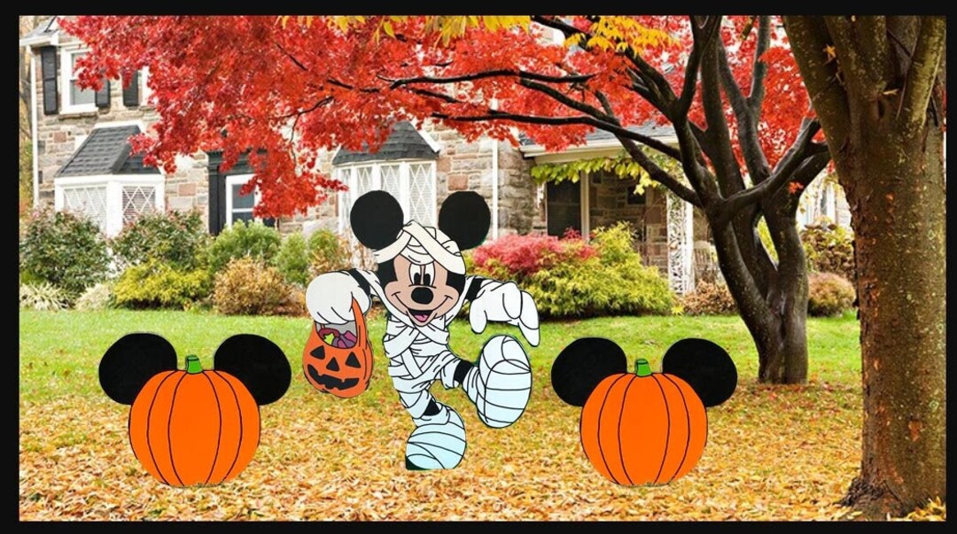 Hand Painted Disney 3 Pc Set Mickey Mouse Mummy With Mickey Pumpkins ...