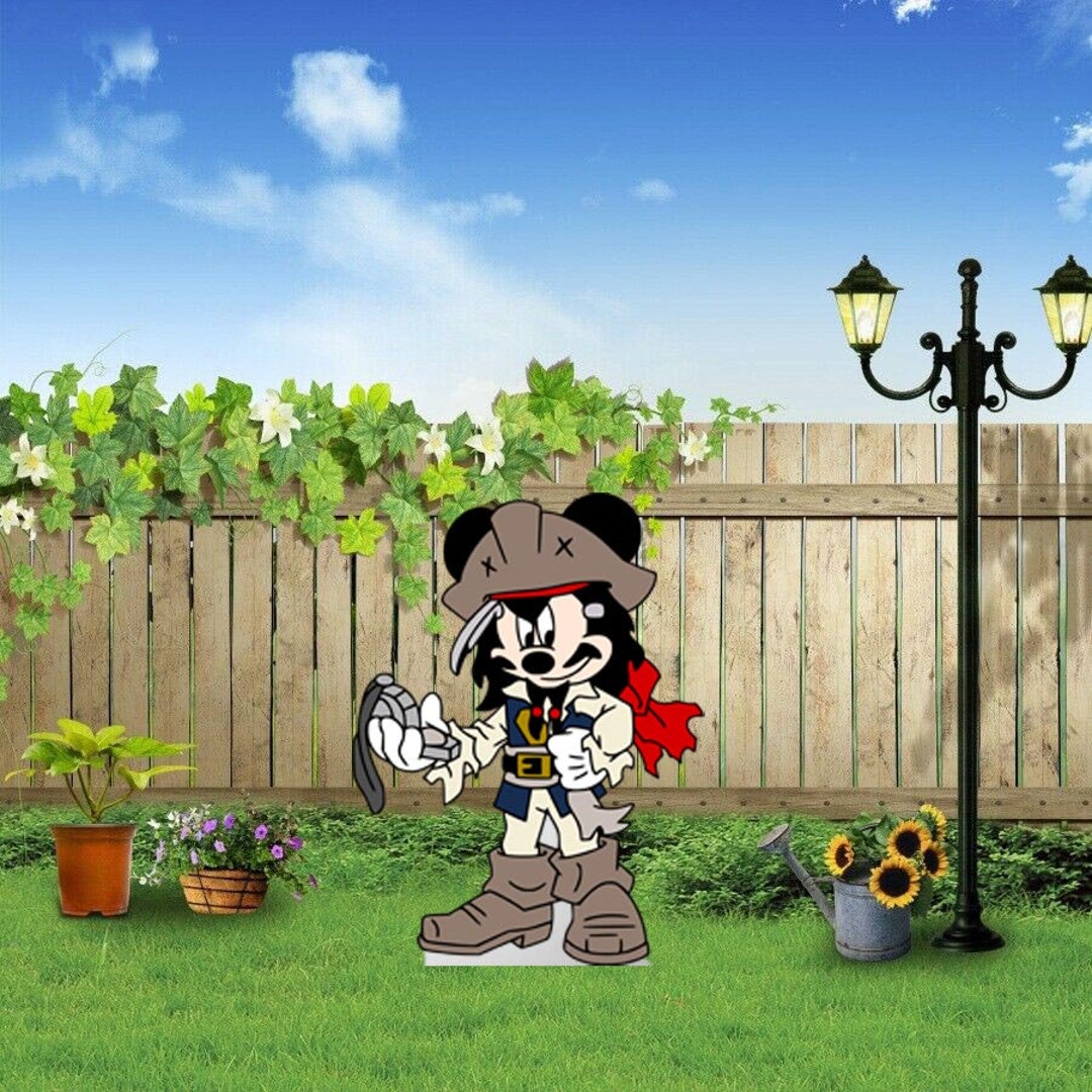 Hand Painted Disney Mickey Mouse Jake Sparrow Pirate Halloween Yard Art ...