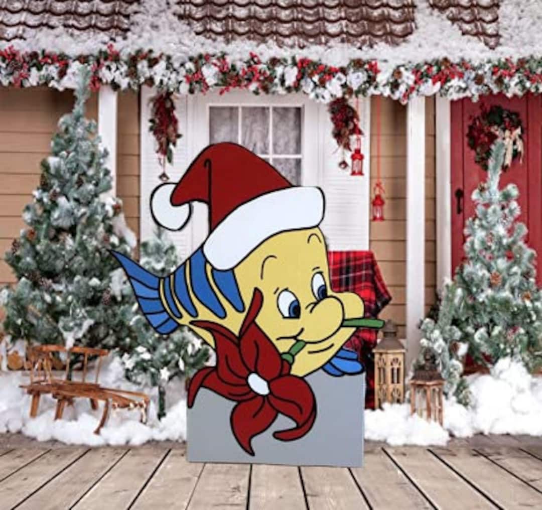 Hand Painted Disney Little Mermaid Christmas Flounder Yard Art/ Disney ...