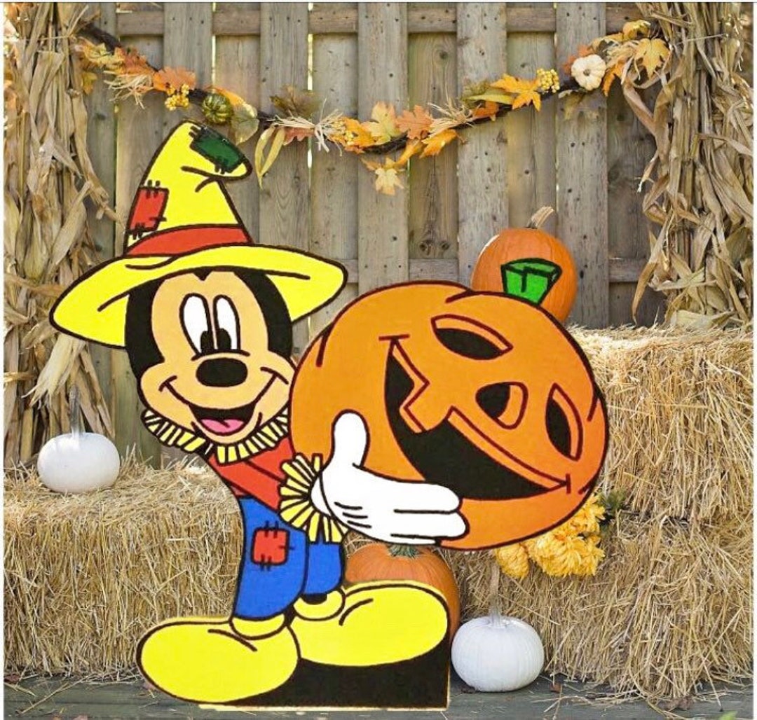Hand Painted Disney Scarecrow Mickey Mouse Halloween/ Fall Yard Art - Etsy