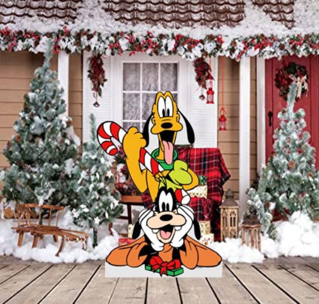Hand Painted Disney Goofy and Pluto CHRISTMAS Yard Art Set/disney Yard ...