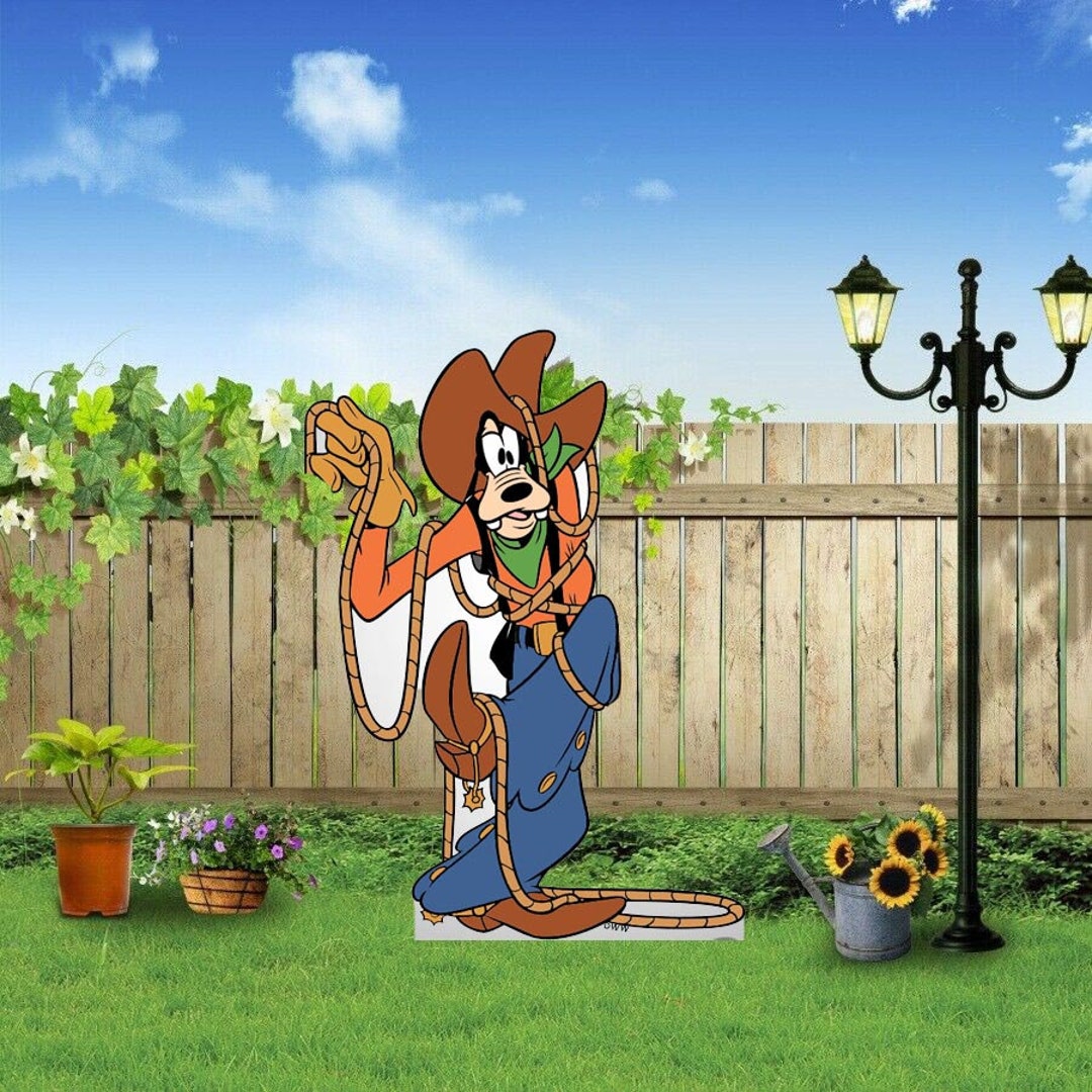 Hand Painted Disney Goofy Cowboy Yard Art Set/disney Yard Art/ Disney ...