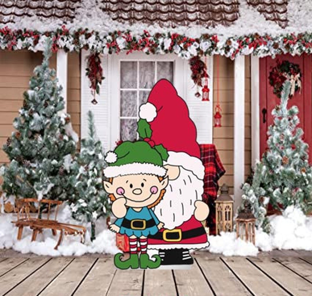 Hand Painted Santa and Elf Yard Art/christmas Yard Art/ Santa Yard ...