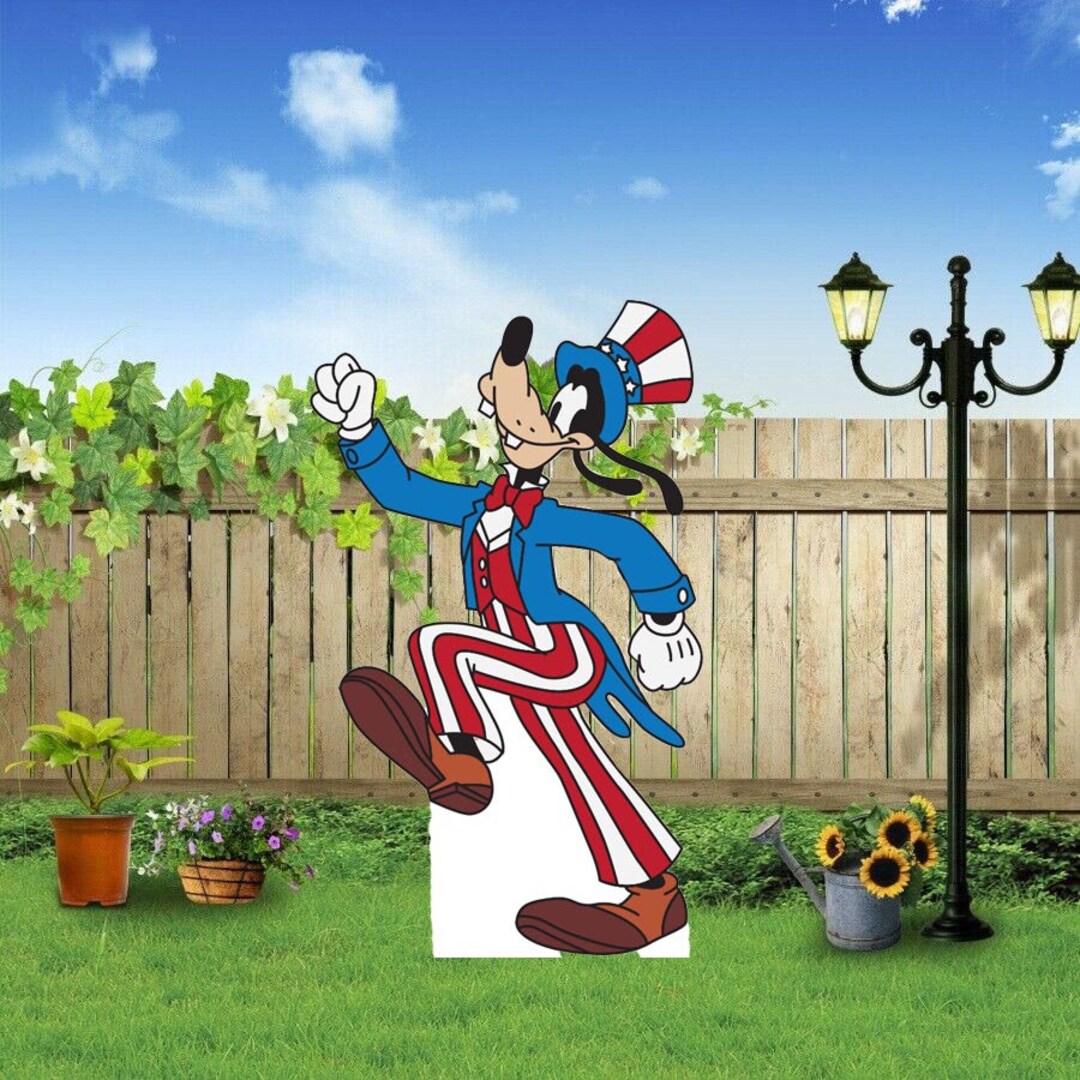 Hand Painted Disney Goofy 4th of July Yard Art/disney Yard Art/ Disney ...