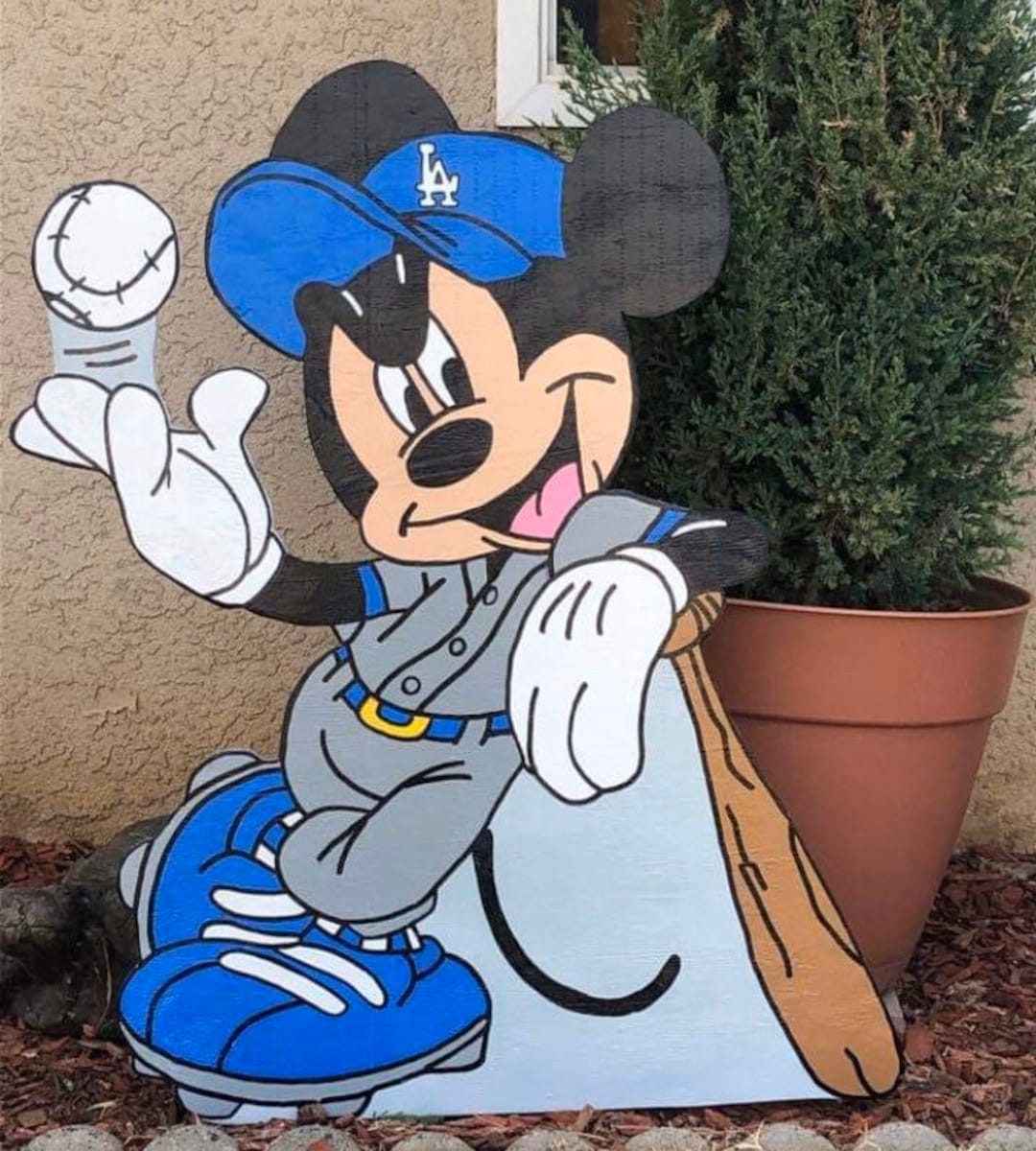 Hand Painted Disney Mickey Mouse Dodgers Baseball Yard Art/disney Yard ...
