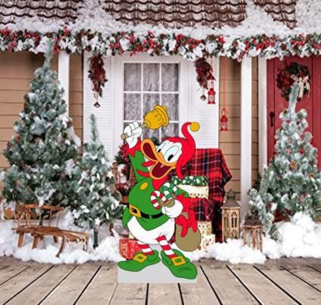 Hand Painted Disney Donald Duck Elf CHRISTMAS Yard Art Set/disney Yard ...