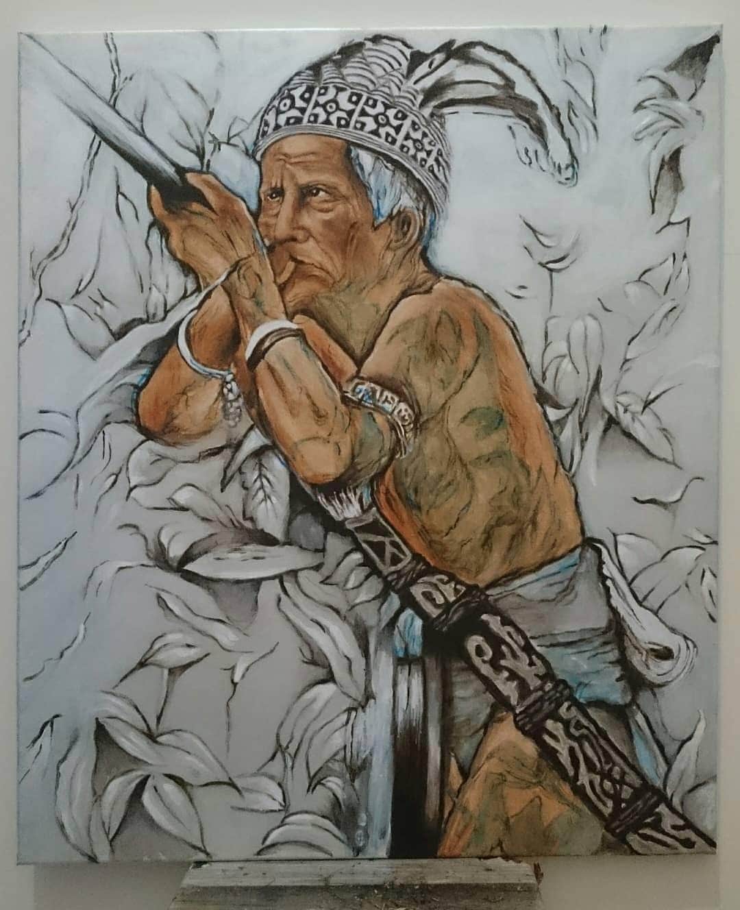 Vintage Dayak Tribe Warrior Portrait Painting Indigenous Art, Authentic ...