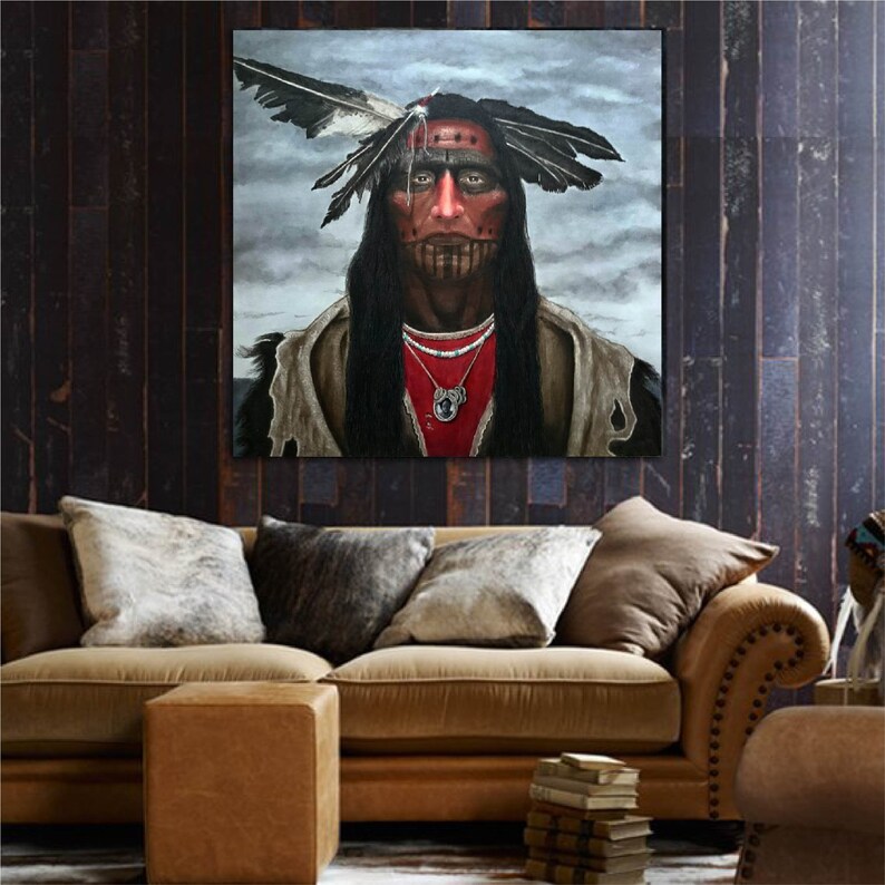 Vintage Native American Acrylic Painting Hand-painted Canvas Wall Art ...