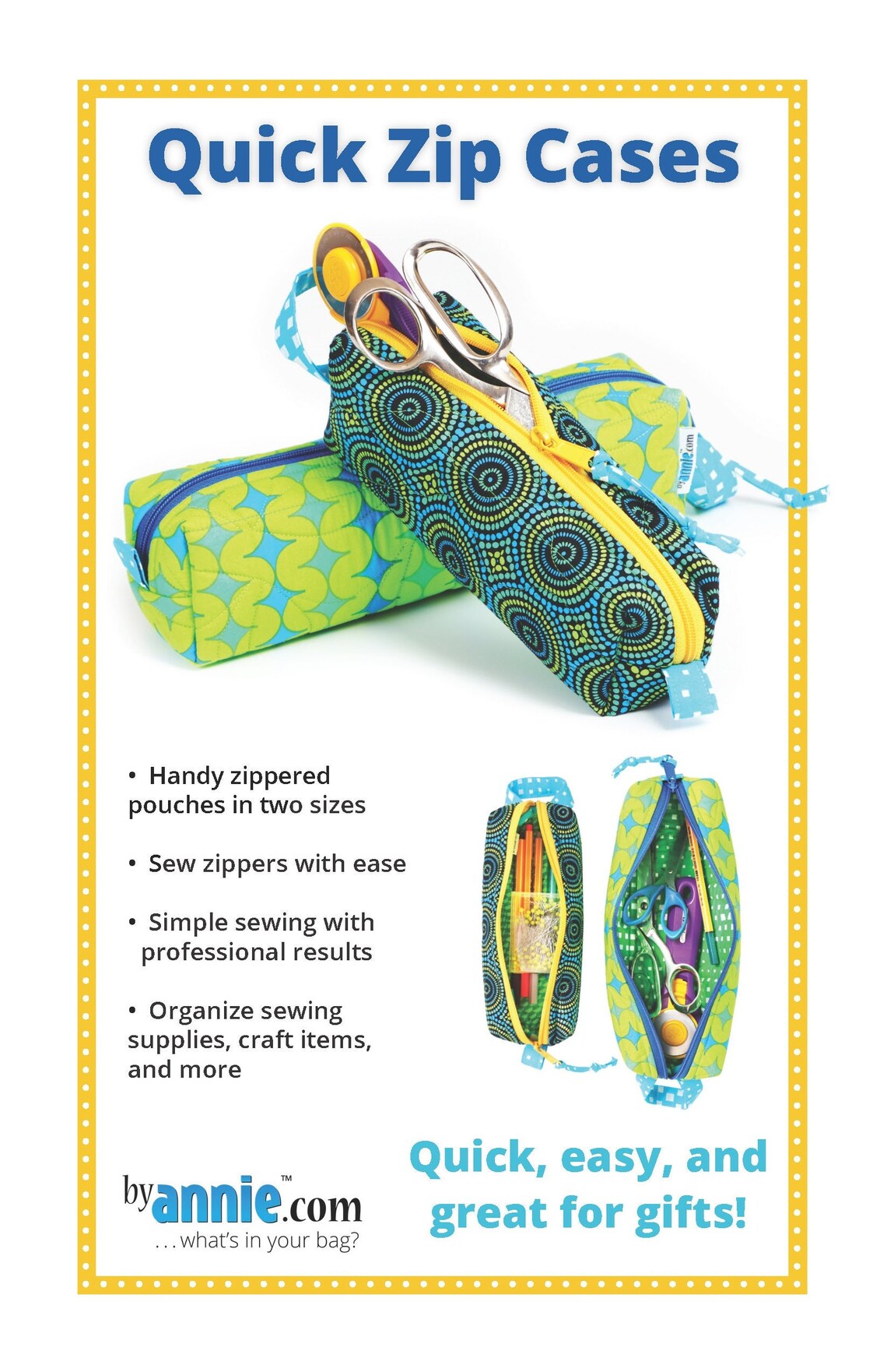 By Annie Pattern-quick Zip Cases- Small Large Zippered Pouch Sewing ...
