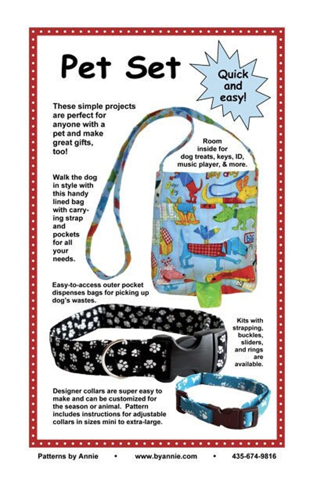 By Annie Pattern-pet Set-dog Bag Sewing Pattern-pet Collar-diy Collar ...