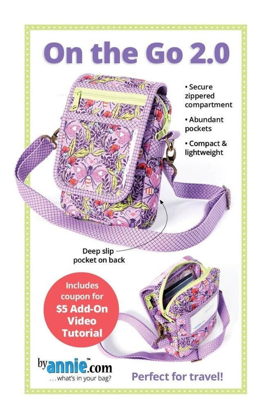 By Annie Pattern-on the Go 2.0-small Cross Body Bag-travel Purse Sewing ...