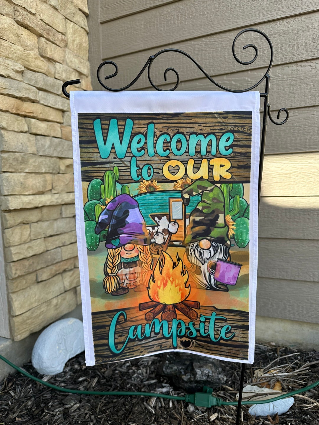 Welcome to Our Campsite Garden Flag- Gnome Camping Outdoor Flag - Etsy