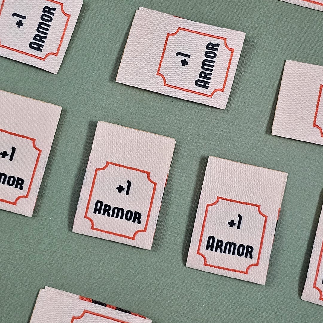 Plus 1 Armor Woven Fabric Labels | D&D Sewing, Nerdy Bag Tags (8-pack ...