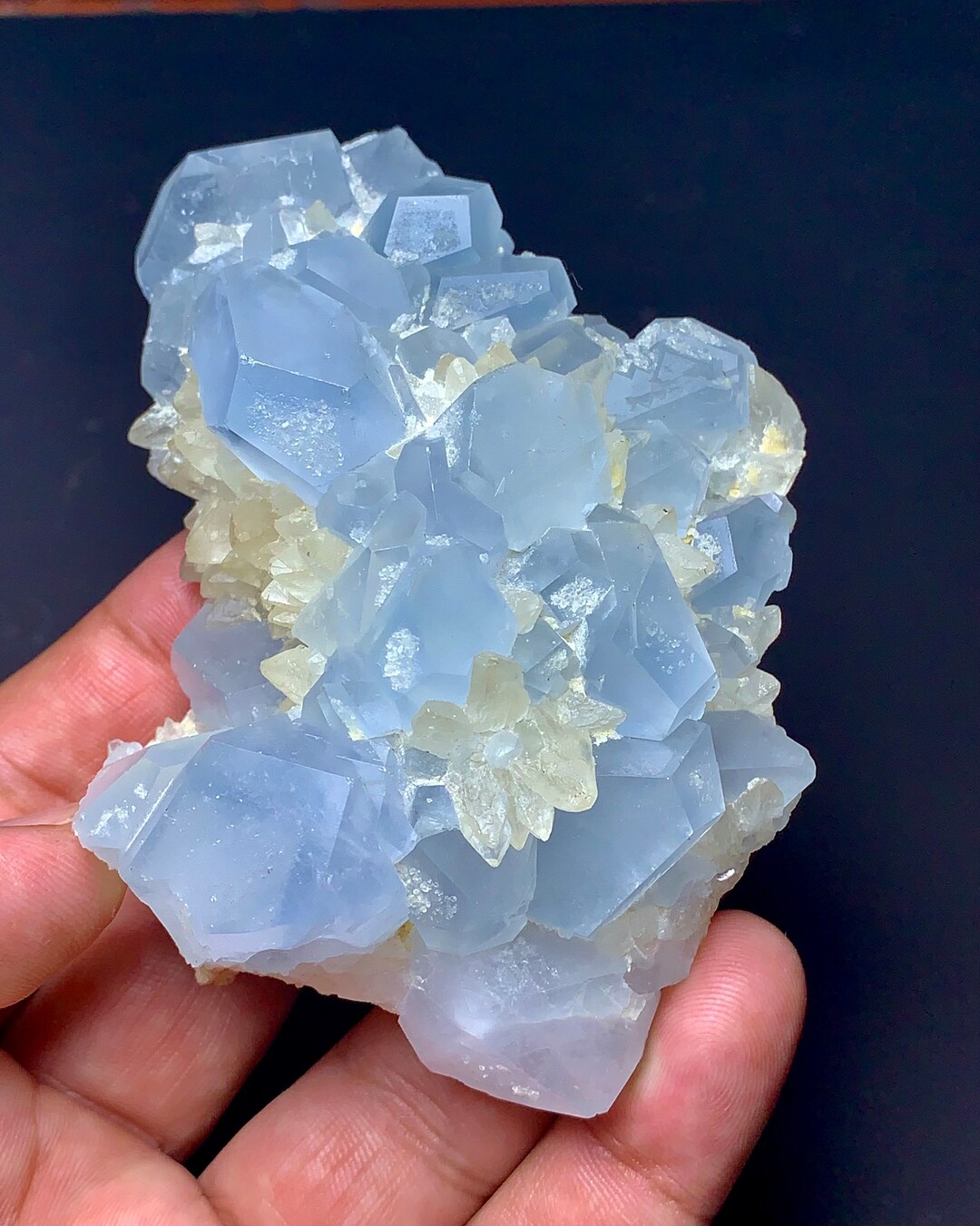 Blue Celestine Bigger Cluster Combine Dog Teeth Calcite Clusters ...