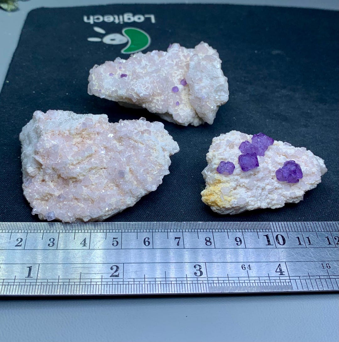 Morganite Terminated Crystals Cluster Combine Purple Fluorite on Albite ...