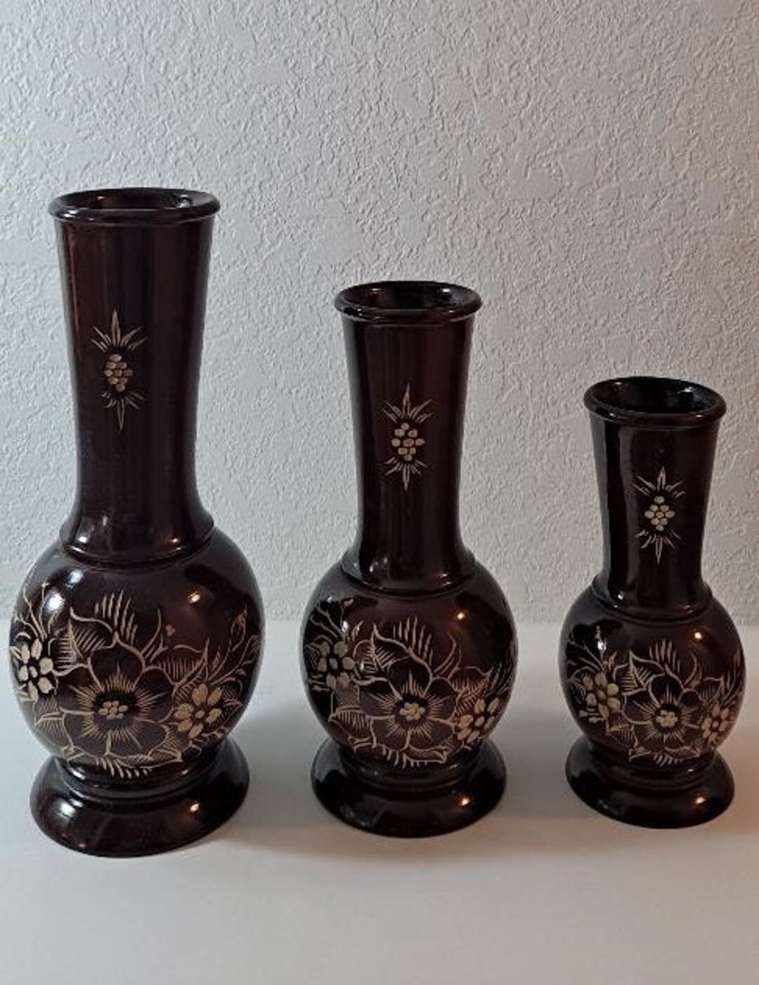 Hand Carved Indonesian Wood Vase Set of 3 Perfect Gift - Etsy