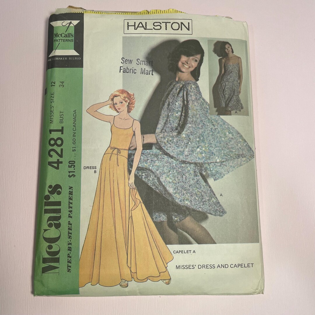 RARE Mccall's Halston 4281 Sewing Pattern 1970s Women's Dress and ...