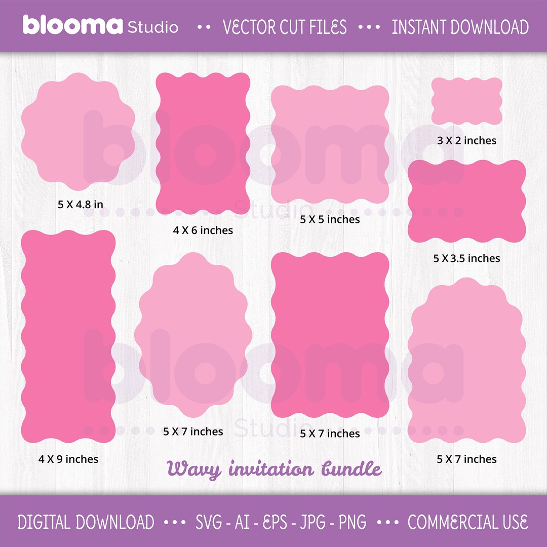 Wavy Invitation Svg Bundle, Wavy Frame Svg, Wavy Shapes Svg, Invitation ...