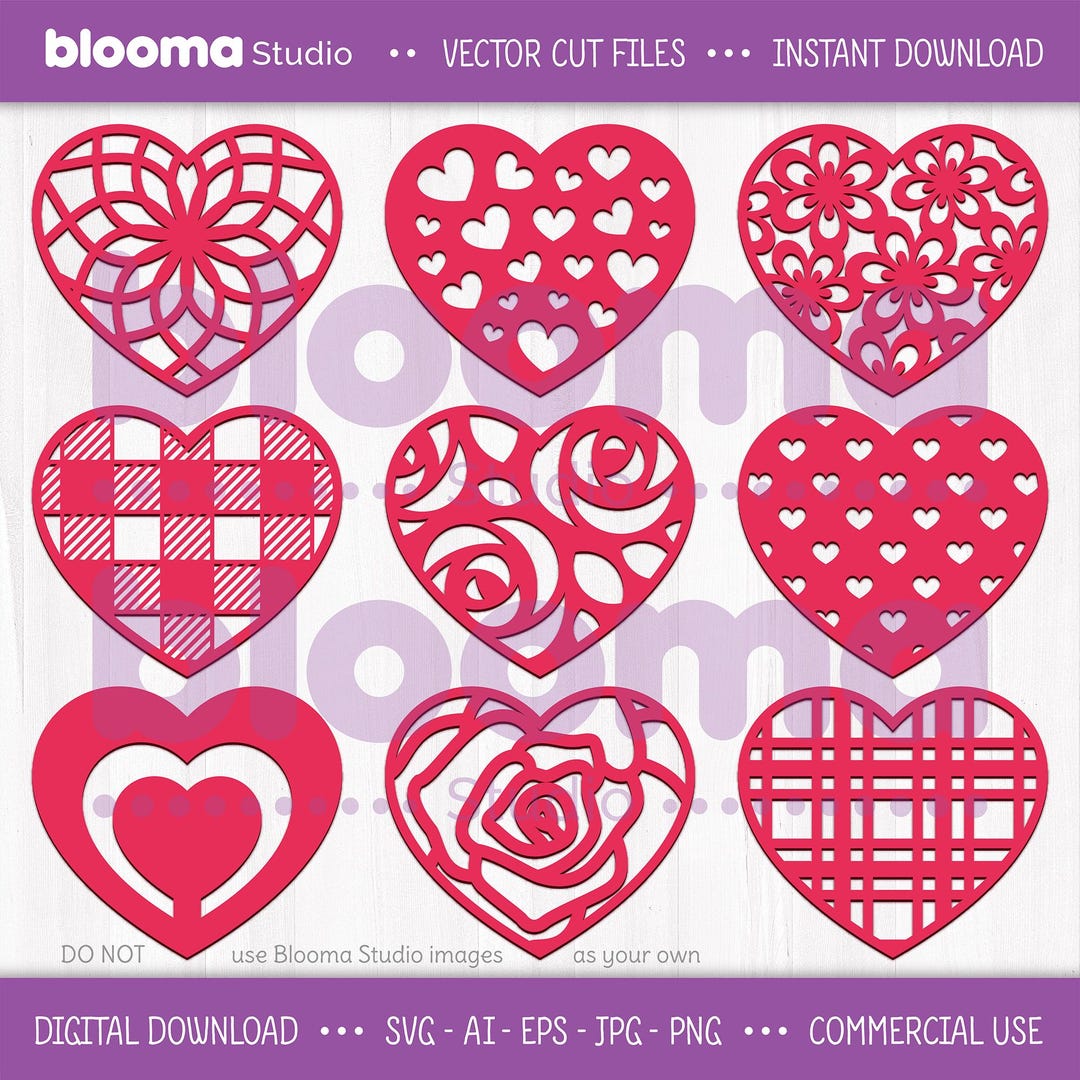 Heart Svg, Valentine Heart Laser Cut, Heart Template Svg, Heart Flower ...