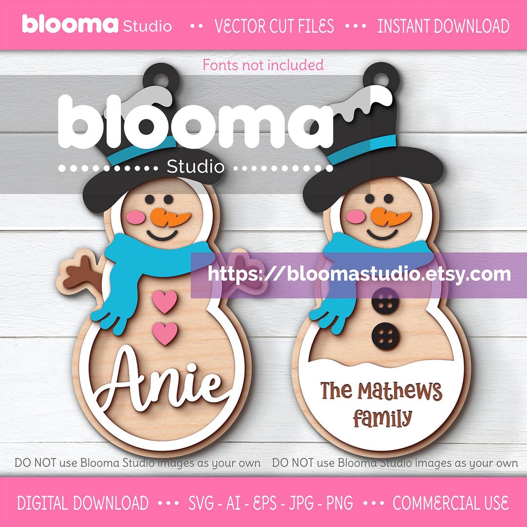 Snowman Ornament Svg, Snowman Name Tag Svg, Personalized Christmas ...